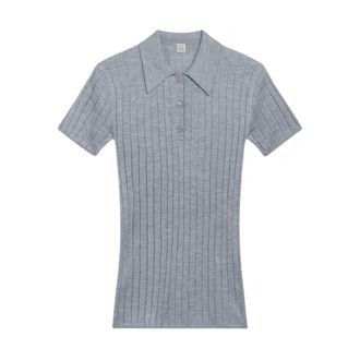 Toteme Geripptes Kaschmir-Seiden-Polo - - Tops - Damen - Grau - S