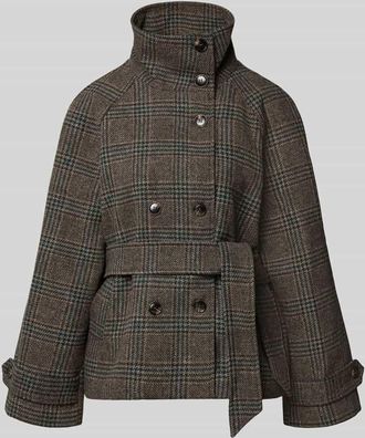 Neo Noir Jacke mit Stehkragen und Bindeg&uuml;rtel Modell Munet