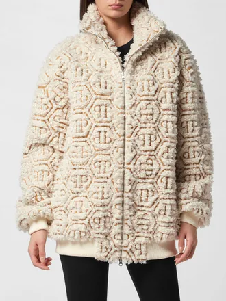 Philipp Plein Veste courte en polaire &agrave; col montant et logo Hexagon