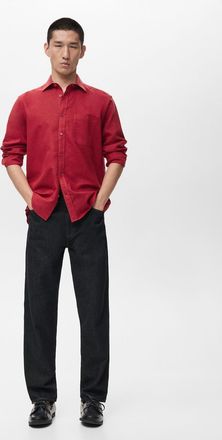 Mango Chemise lin poche rouge - Homme - XS - MANGO MAN