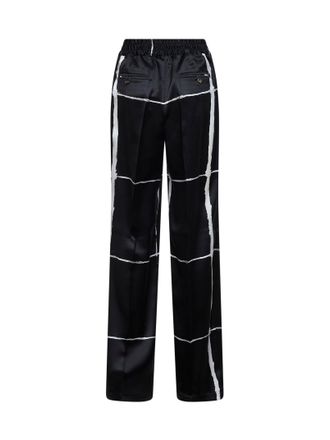 Kiton Womens Silk Drawstring Trousers Black-White Print