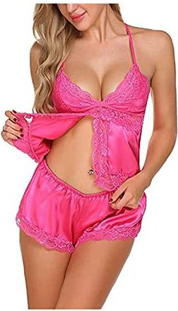 Generic Lingerie Sexy Femme Coquine Hot Lingerie Femme Une soir&eacute;e Coquine Pyjama Satin Soie + Dentelle Set Nuit Luxueux Look Fatale pour Moments Intimes