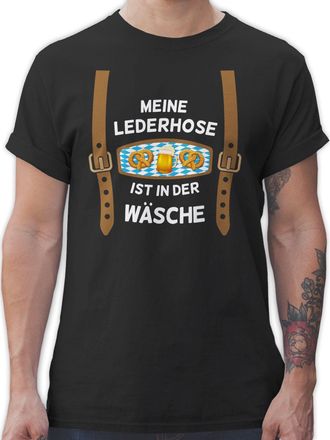 Shirtracer T-Shirt Herren - Kompatibel mit Oktoberfest - Meine Lederhose ist in der W&auml;sche - XXL - Schwarz - Trachten Tshirt Mann bayrische Trachtenmode t Shirt 