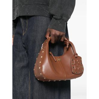Ganni Knotted-Handle Studded Shoulder Bag - Brown