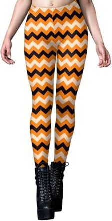 Ocean Plus Legging dhalloween pour Femme avec Impression Numérique et Crâne Pantalon de Yoga Stretch (M, Rayures ondulées Orange-Noir)
