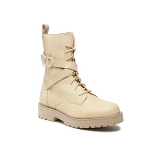 Twinset Cremefarbener Leder Schn&uuml;rstiefel - - Shoes - Damen - Beige - 38 EU