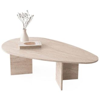 Vente-Unique Table basse - Effet travertin beige - LOMARETI