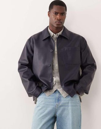 Asos Surchemise en similicuir - Bleu marine