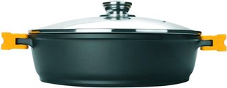 Ibili Schmortopf Evolution aus geschmiedetem Aluminium, Deckel aus Glas und Griffe aus Silikon, 30 cm, Anti-Haft, geeignet für Induktion