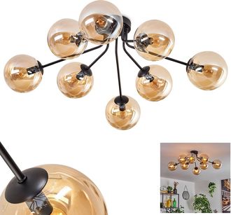 HOFSTEIN Deckenleuchte Gastor, Deckenlampe aus Metall/Glas in Schwarz/Bernsteinfarben, Leuchte im modernen Retro/Vintage-Design mit Schirmen aus Glas (Ø 15 cm)