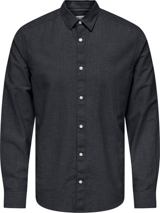 Only & Sons Langarmhemd ONLY & SONS ONSCANTLEY LIFE LS SOLID LINEN SHIR OTL, Herren, Gr. L, N-Gr, schwarz navy, Web, Obermaterial: 95% Baumwolle, 5% Leinen, unifa