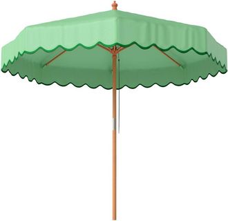 OUTSUNNY Parasol de jardin - parasol terrasse - Outsunny - rond avec volants r&eacute;tro chic aspect bois protection UV -230 cm - vert clair
