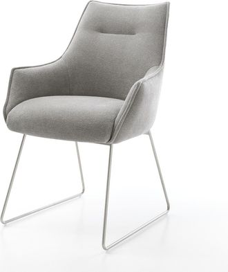 DELIFE Esszimmerstuhl Alja-Flex mit Armlehnen Strukturstoff Soft Grau Kufengestell Edelstahl Taschenfederkern, Esszimmerst&uuml;hle