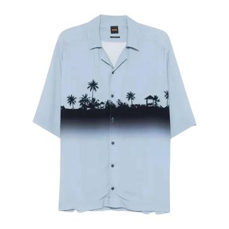 HUGO BOSS Hemd mit Palmenprint im Ombr&eacute;-Look - - Shirts - Herren - Blau - L