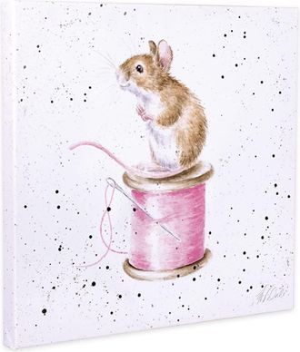 Wrendale Designs Leinwanddruck Sew it Begins, quadratisch, 20 cm, Weiß