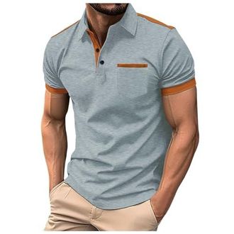 Generic Polo &agrave; manches courtes pour homme - Style d&eacute;contract&eacute; - Patchwork - Pour les vacances, Gris clair., XXL