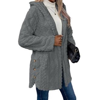Generic Cardigan &agrave; Capuche Jacquard Manteau Femme Automne Hiver Chaud Mode Jacquard Cardigan &agrave; Capuche Manches Longues Manteau, gris, XXL
