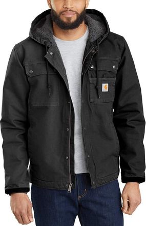 Carhartt Work in Progress Herren, Lockere Arbeitsjacke aus ausgewaschenem Segelleinen mit Sherpa-Futter, Schwarz, XXL