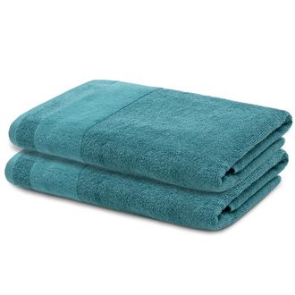 Looks by Wolfgang Joop 2X Duschtuch 70x140 cm - 100% Baumwolle Doppelpack Luxus Duscht&uuml;cher mit Aufh&auml;nger & Logostick, 2er Set gro&szlig;e Handt&uuml;cher t&uuml;rkis