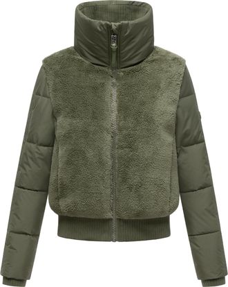 Navahoo Damen Teddy-Fleecejacke warme Winterjacke mit hohem Kragen Teddyzone 14 Olive Leaf Gr. XS