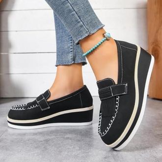 Generic Mocassins pour femme - Large largeur - Chaussures de marche &agrave; pompons - Couleur unie - Classiques - &Eacute;l&eacute;gantes - Respirantes - Confortables - Chaussure