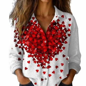 Generic Hauts &agrave; manches longues pour femme avec boutonni&egrave;re col en V en mousseline de soie tunique en lin, Wh4., XXL