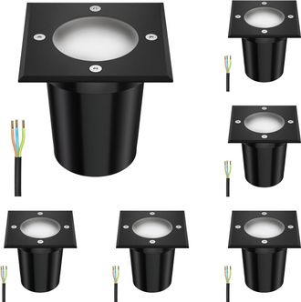 LEDs Com 6 Stück Bodeneinbauleuchte RELI für außen, IP67, schwarz, gefrostet, eckig, 11 x 11cm inkl. LED Lampe 630lm warmweiß