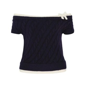 Shushu/Tong Shushu/Tong - Top court en maille &agrave; &eacute;paules d&eacute;nud&eacute;es et - Femme - Tops - Bleu - Taille: 34 FR