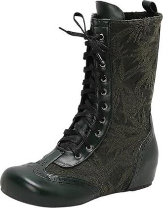 Generic Bottes &agrave; lacets pour femme - Talon plat - Style d&eacute;contract&eacute; - Polyvalentes - Bout rond - Confortables - Coupe large - Pour lautomne et lhiver, Vert, 4