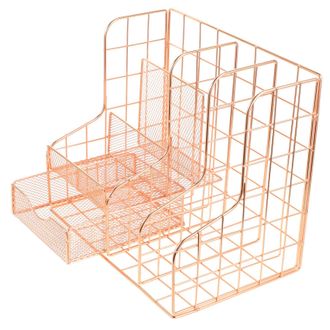 Supvox Zeitschriftenhalter und Dokumenten Organizer aus Metall Kompakter Schreibtisch Aufbewahrungskorb in Ros&eacute;gold Stabiler B&uuml;rohalter f&uuml;r Akten und Ordner 