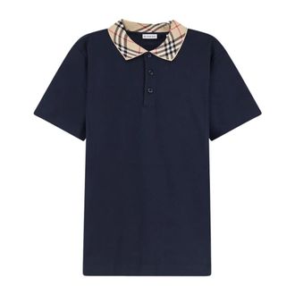 Burberry Polo-Shirt aus Baumwoll-Piqu&eacute; mit Karomuster-Kragen - - Tops - Herren - Blau - L