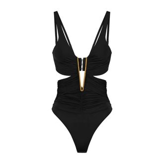 Elisabetta Franchi Top en cr&ecirc;pe georgette drap&eacute; - Femme - Tops - Noir - Taille: 42 FR