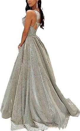 Generic Robe de fête pour femme - Tenue de mariage - Robe de soirée en crochet, Argenté, Taille XL