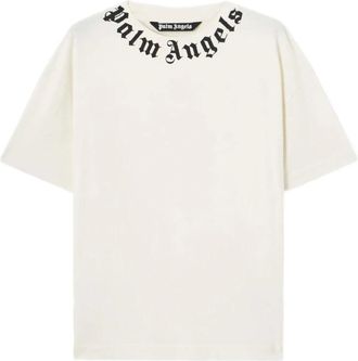 Palm Angels Homme, Tops, Blanc, Taille: 2XL Neck Logo T-Shirt