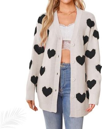 Generic Cardigan en tricot boutonn&eacute; en forme de coeur &agrave; manches longues pour la Saint-Valentin, Abricot - B, M