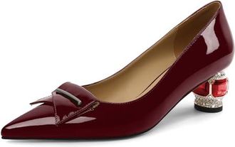 elashe Escarpins Femme Prêts pour lÉvénement en Cuir Verni Talon Bloc 5 cm Accents de Strass Cristal Étincelant Bout Pointu Enfilage Facile pour Mariages Gal