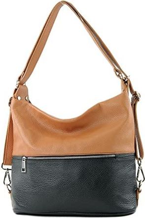 modamoda.de T189 - italie Sac à dos femme 2in1 en cuir, Couleur:Noir/Camel