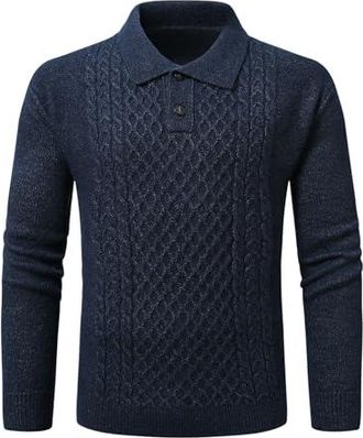 AlltheMen Pull Homme en Tricot Torsadé Casual Sweater en Maille Chaud Hiver Pullover Demi-Bouton Manches Longues Navy 4XL