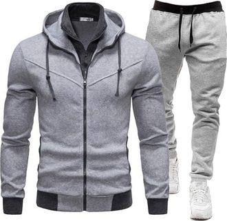 Generic Surv&ecirc;tement Hommes Jogging Veste Zipp&eacute;e Avec Capuche Et Poches V&ecirc;tement De Sport Ensemble 2 Pi&egrave;ces Chic Surv&ecirc;tement Homme Ensemble Sportwear Automne H