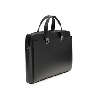 Ferragamo Mens Black Calf Leather Bos Taurus Briefcase Bag