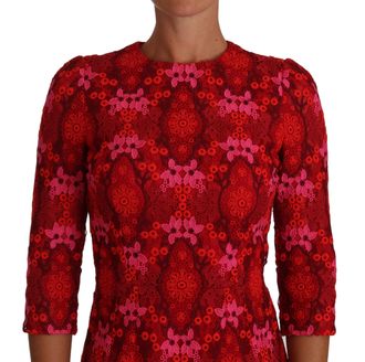 Dolce & Gabbana Womens Floral Crochet Lace Red Pink Sheath Dress Cotton