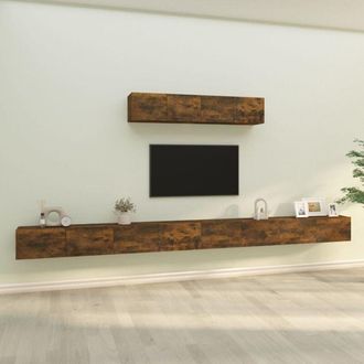 vidaXL Vidaxl - Ensemble de meubles TV 6 pcs ch&ecirc;ne fum&eacute; - Bois ding&eacute;nierie - Design mural pour gain de place - Rangement optimis&eacute; pour DVD et magazines