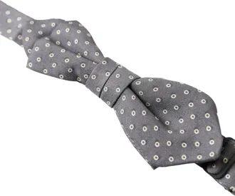 Dolce & Gabbana Mens Gray Polka Dots Silk Adjustable Neck Papillon Bow Tie