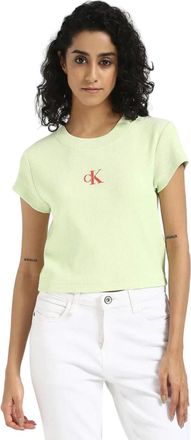Calvin Klein Geripptes Baby-T-Shirt mit Monogramm-Logo, Schmetterling, Mittel