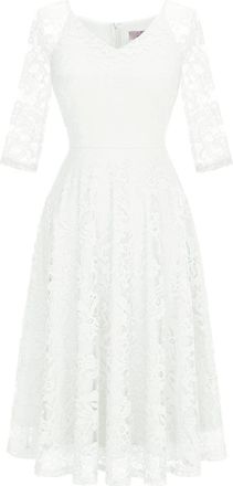 Dressystar Damen Abendkleider Elegant f&uuml;r Hochzeit Cocktailkleid Lang &Auml;rmel Standesamtkleid Wei&szlig; XXL