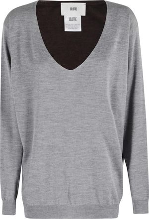 SOLOTRE Femme, Pulls, Gris, Taille: 42 FR Pull col en V anthracite