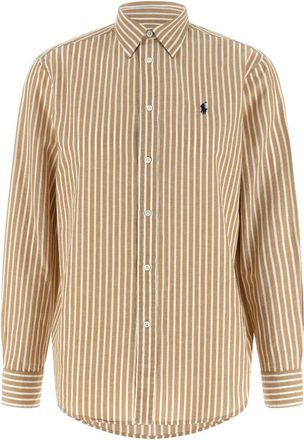 Polo Ralph Lauren Homme, Chemises, Beige, Taille: L Chemise ray&eacute;e en coton et lin
