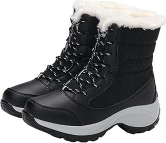 IFUNDOM Bottes de Neige DHiver pour Femmes &agrave; Lacets Bottines -Mollet Doubl&eacute;es de Fausse Fourrure Semelle Antid&eacute;rapante en Caoutchouc Couleur Noire Taille 37 C