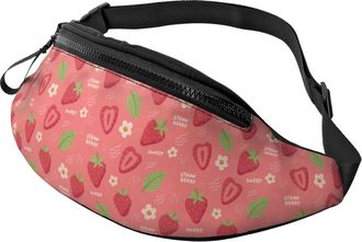 Generic H&uuml;fttaschen Atmungsaktiv H&uuml;fttasche Niedliche Erdbeermarmeladenblume Multifunktionale Bauchtasche F&uuml;r Outdoor Reisen Wandern 14X35Cm