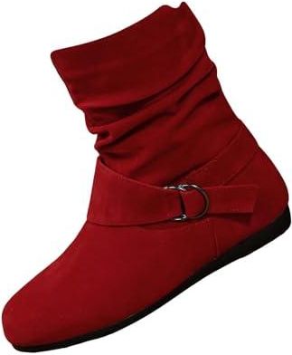 Generic Bottes pour femme - Tige large - Bottines plates mi-hautes - Bottes souples en daim - Bottes plates antidérapantes - Bottes larges - Bottes dhiver cha